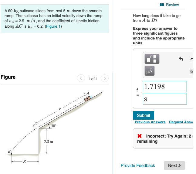 Solved Review A 60-kg suitcase slides from rest 5 m down the | Chegg.com