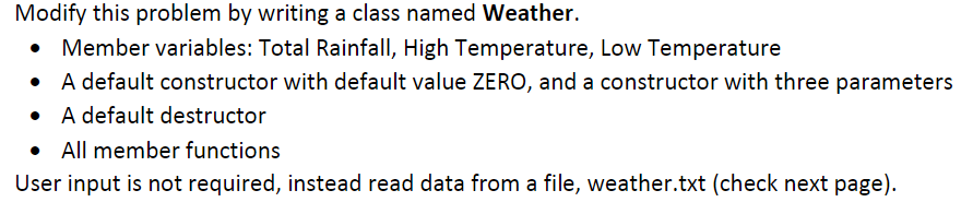 Solved 4. Weather Statistics Write a program that uses a | Chegg.com
