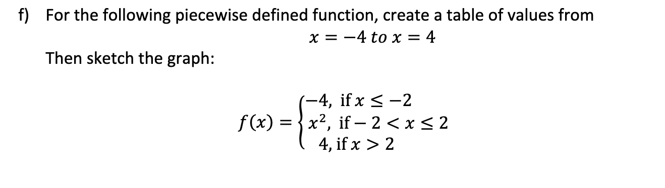 Solved f) For the following piecewise defined function, | Chegg.com