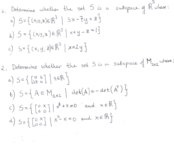 Solved 1. Determine whether the set S is a subspace og | Chegg.com
