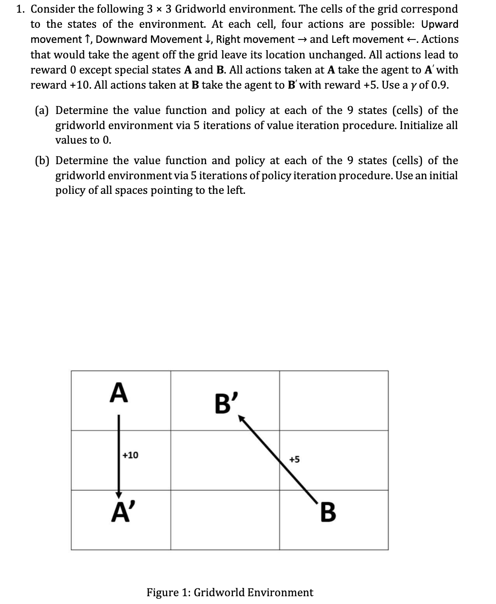 Solved 1. Consider the following 3 * 3 Gridworld | Chegg.com