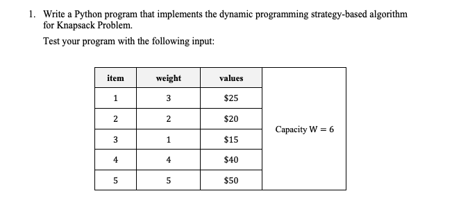 Solved 1. Write a Python program that implements the dynamic | Chegg.com