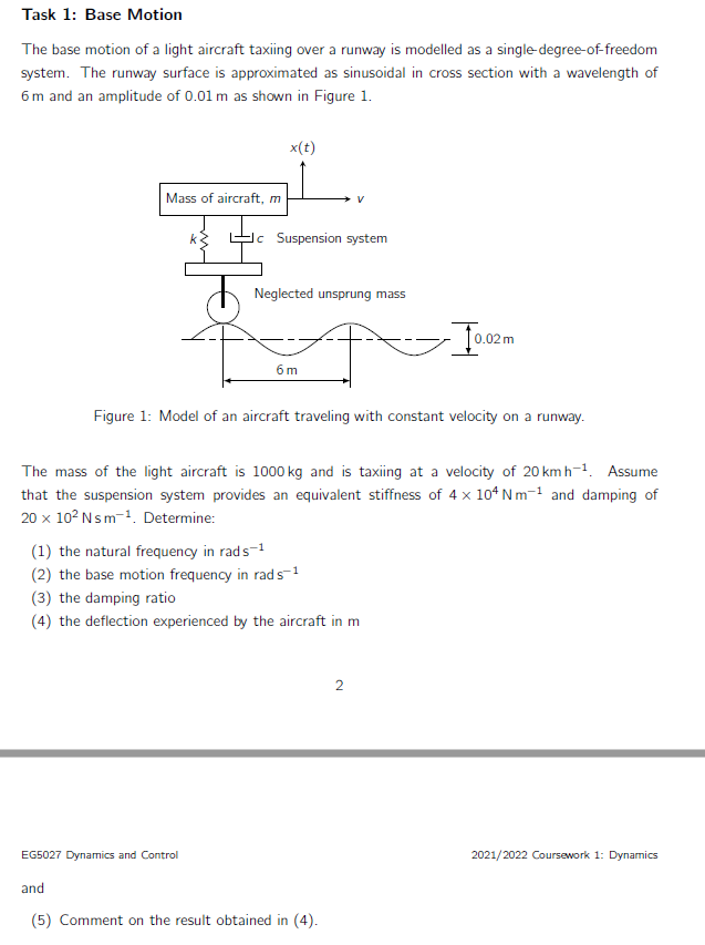 Solved Task 1: Base Motion The base motion of a light | Chegg.com