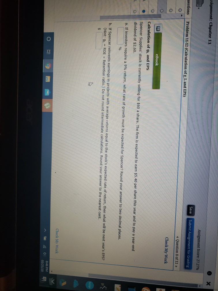 Solved Ssignment Chpater 11 0 X Assignment Score 2727 1292