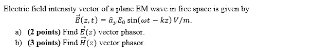 Solved Electric field intensity vector of a plane EM wave in | Chegg.com