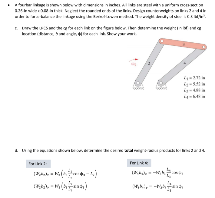 Solved A fourbar linkage is shown below with dimensions in | Chegg.com