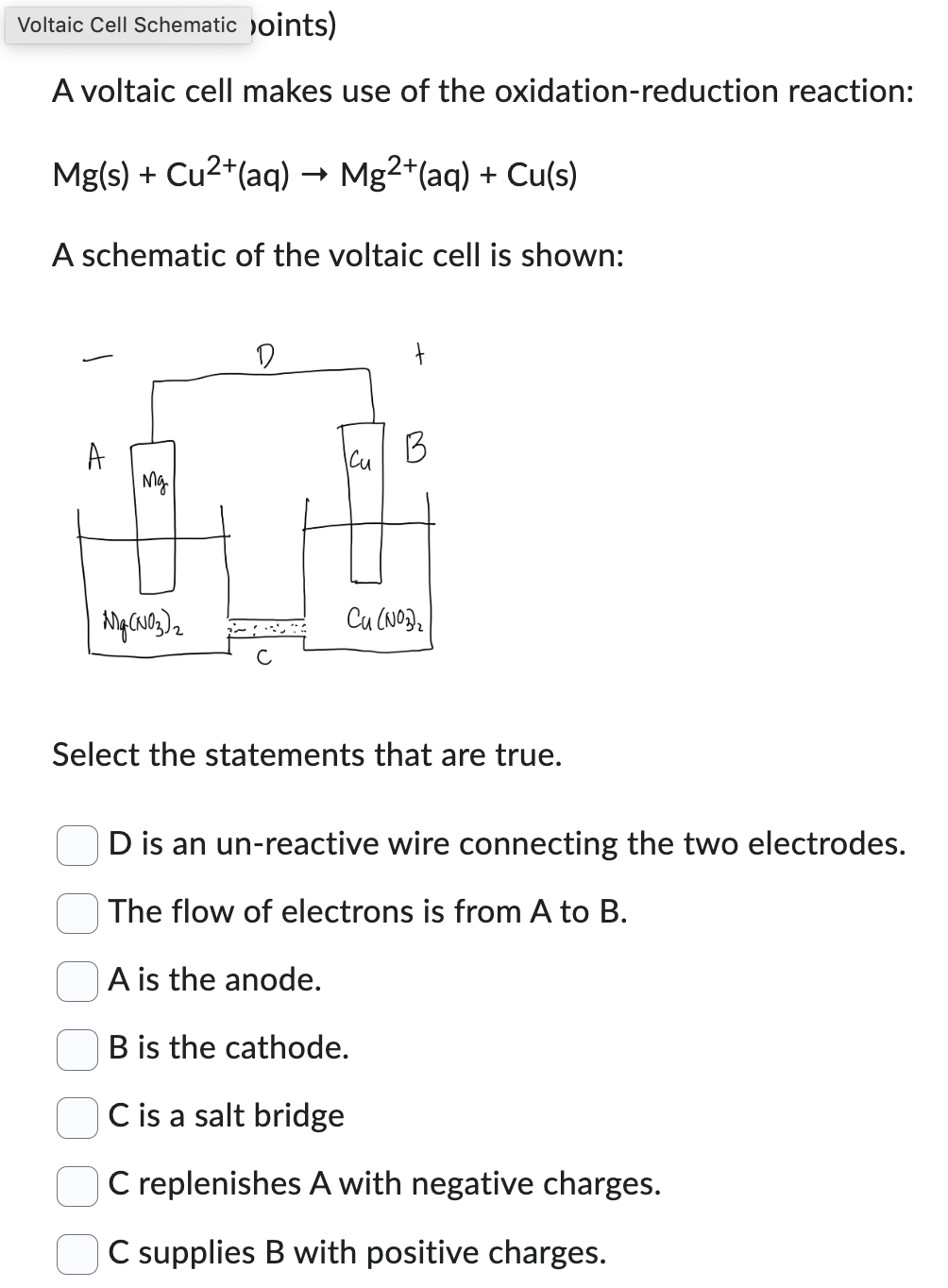Solved A voltaic cell makes use of the oxidation-reduction | Chegg.com