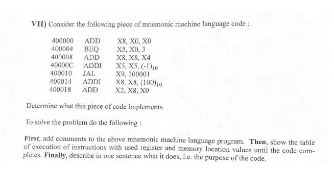 VII) Consider the following piece of mnemonic machine | Chegg.com