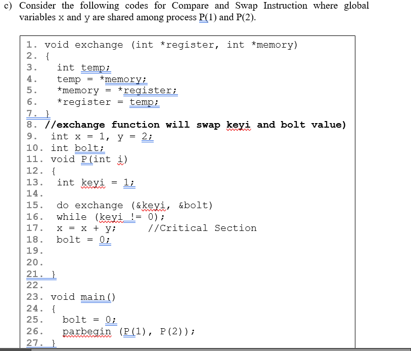 c) Consider the following codes for Compare and Swap | Chegg.com