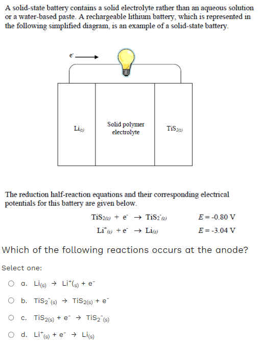 Solved A solid-state battery contains a solid electrolyte | Chegg.com