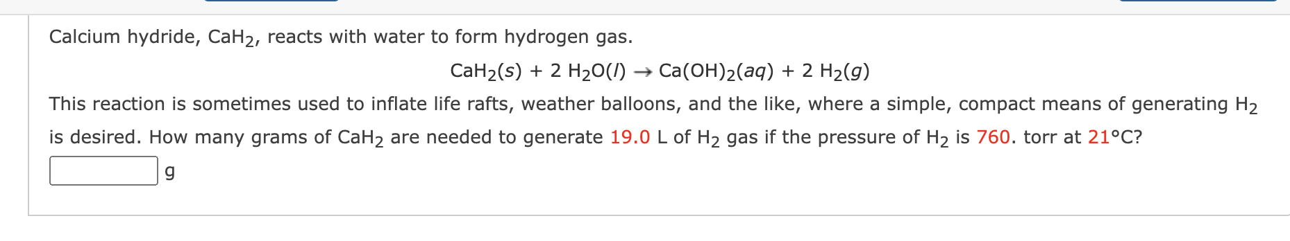 Solved Calcium hydride, CaH2, reacts with water to form | Chegg.com