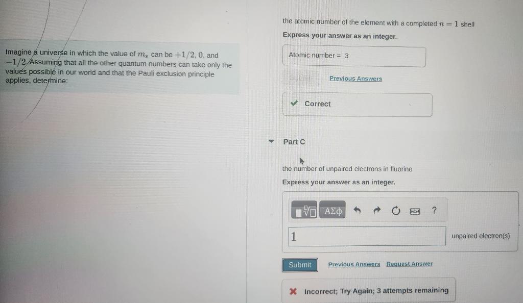 Solved the atomic number of the element with a completed n=1 | Chegg.com