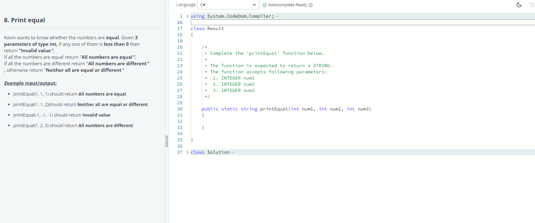 Solved Language C Autocomplete Ready O C 8 Print Equal 