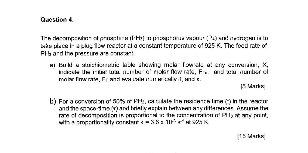 Solved Question 4 The decomposition of phosphine (PH3) to | Chegg.com