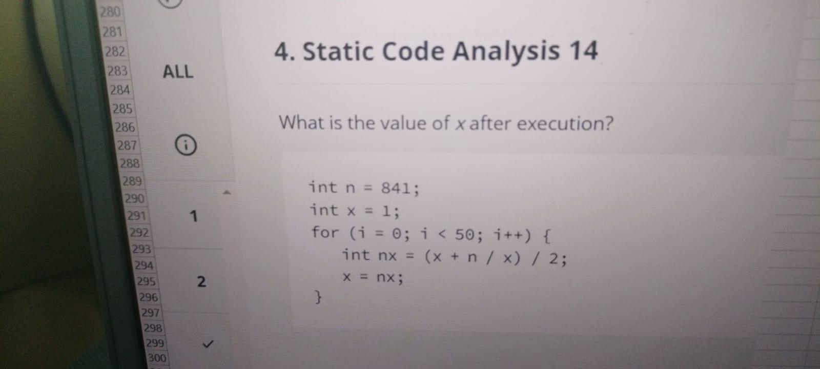 Solved int n=841; int x=1; for (i=0;i