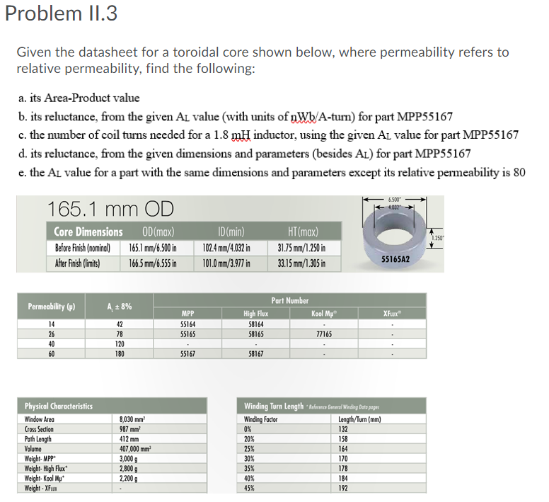 Solved Problem 11.3 Given the datasheet for a toroidal core | Chegg.com