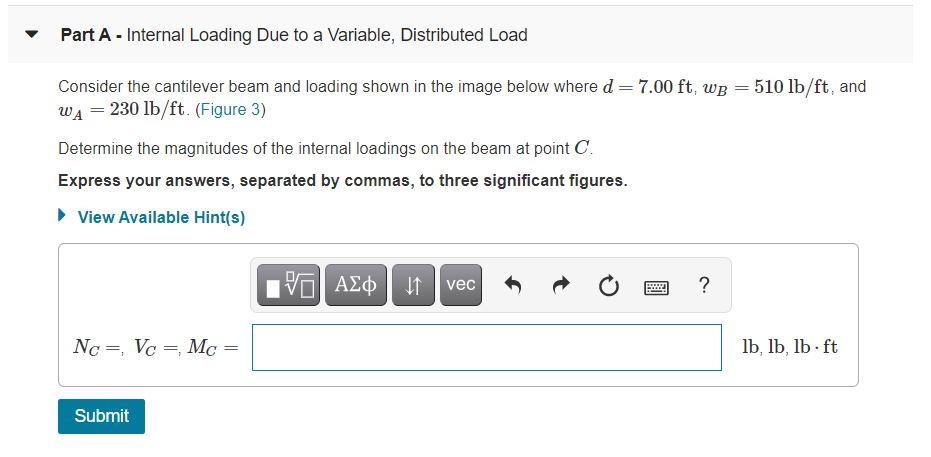 Solved Part A - Internal Loading Due to a Variable, | Chegg.com