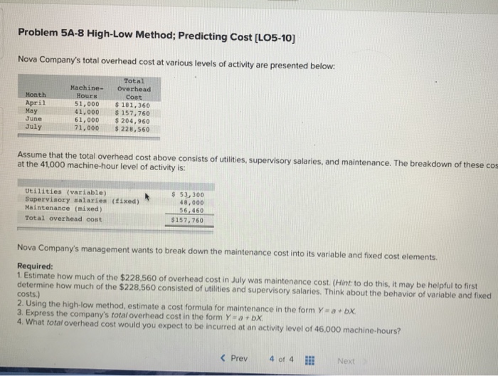 Solved Problem 5A-8 High-Low Method; Predicting Cost | Chegg.com