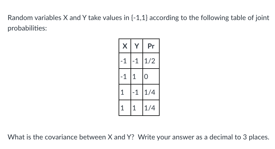 Solved Random variables X and Y take values in {−1,1} | Chegg.com