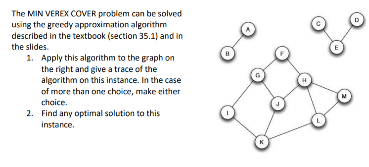 Solved E B The MIN VEREX COVER problem can be solved using | Chegg.com