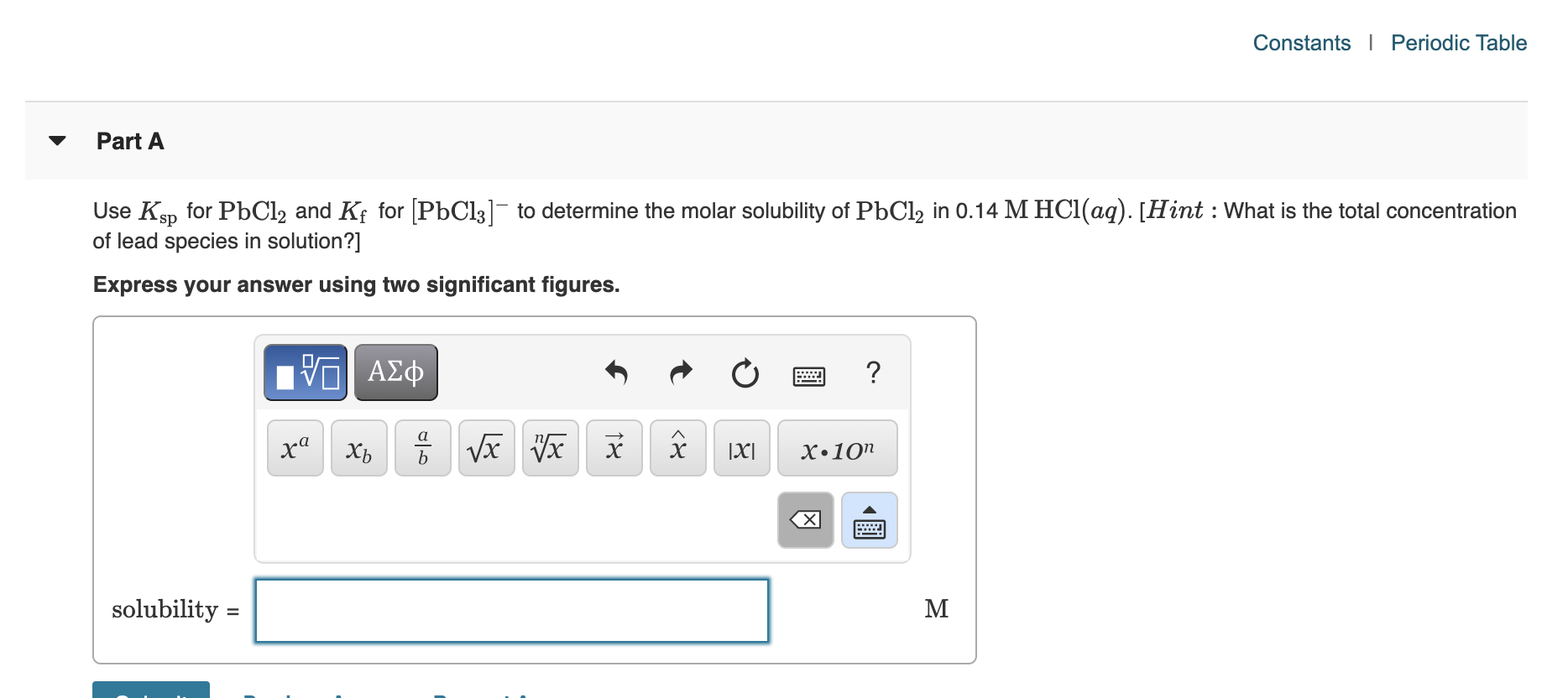 Solved Constants | Periodic Table Part A Use Ksp for PbCl2 | Chegg.com