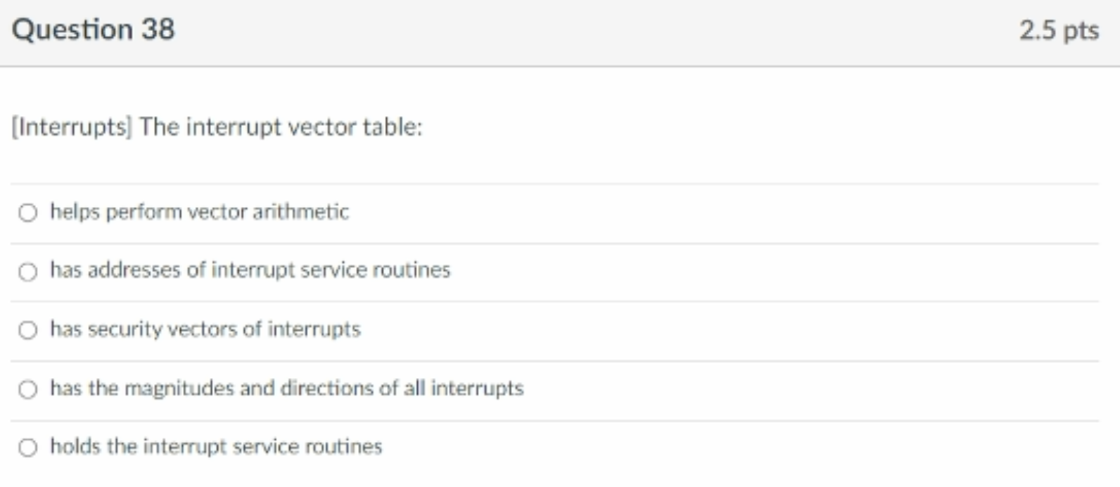 Solved Question 38 2.5 pts [Interrupts] The interrupt vector | Chegg.com