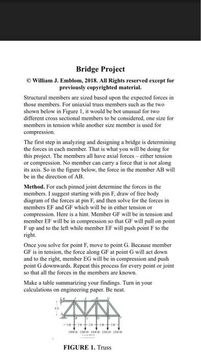 Solved Bridge Project O William J. Emblom, 2018. All Rights | Chegg.com