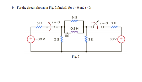 Solved b. For the circuit shown in Fig. 7,find ift) for t> 0 | Chegg.com