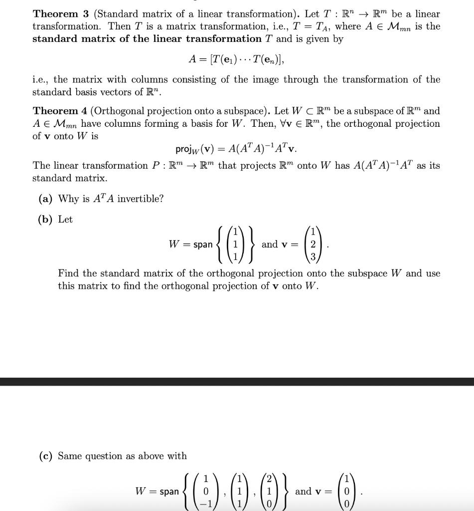 Solved Theorem 3 (Standard matrix of a linear | Chegg.com