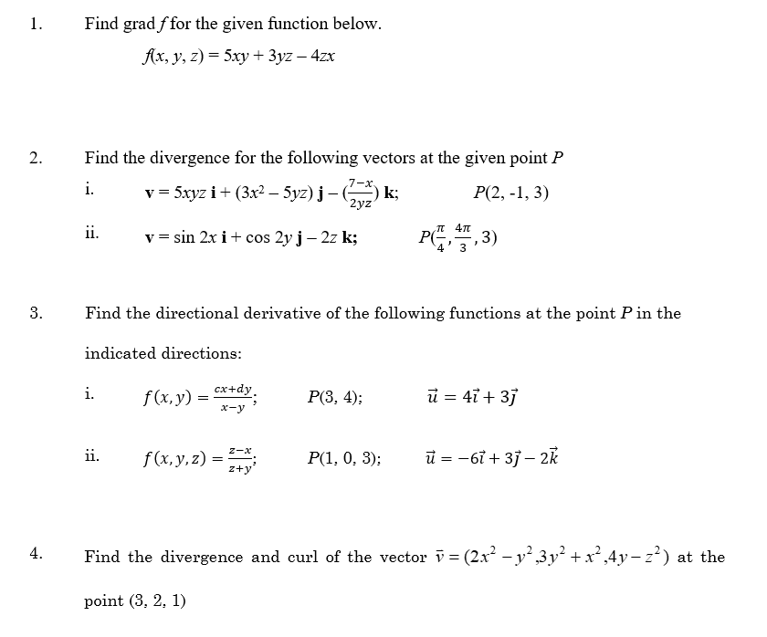 Solved 1. Find grad f for the given function below. f(x, y, | Chegg.com