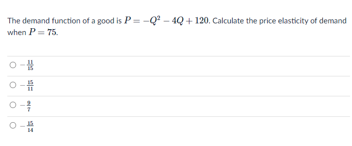 Solved The demand function of a good is P=-Q? – 4Q + 120. | Chegg.com