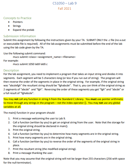 CS1050 - Lab 9 Fall 2021 Concepts to Practice | Chegg.com
