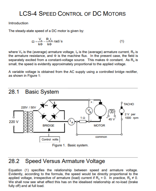 Solved LCS-4 SPEED CONTROL OF DC MOTORS Introduction The | Chegg.com