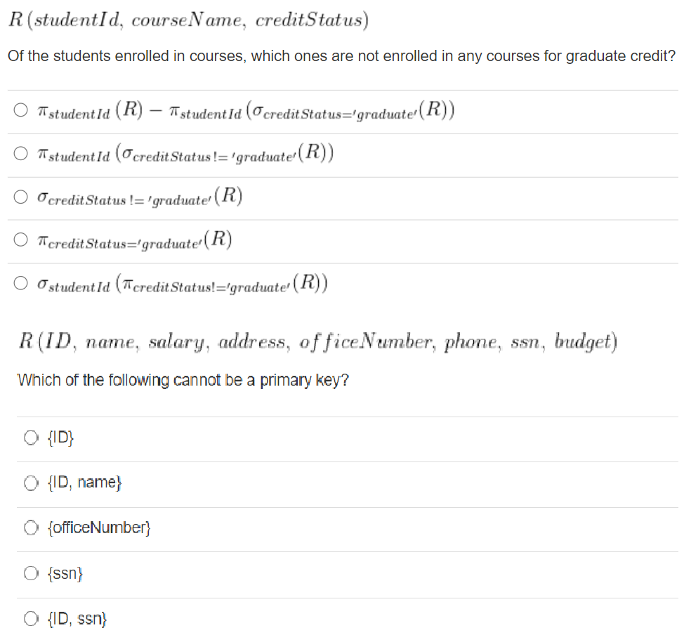 Solved R (studentId, course Name, creditStatus) Of the | Chegg.com