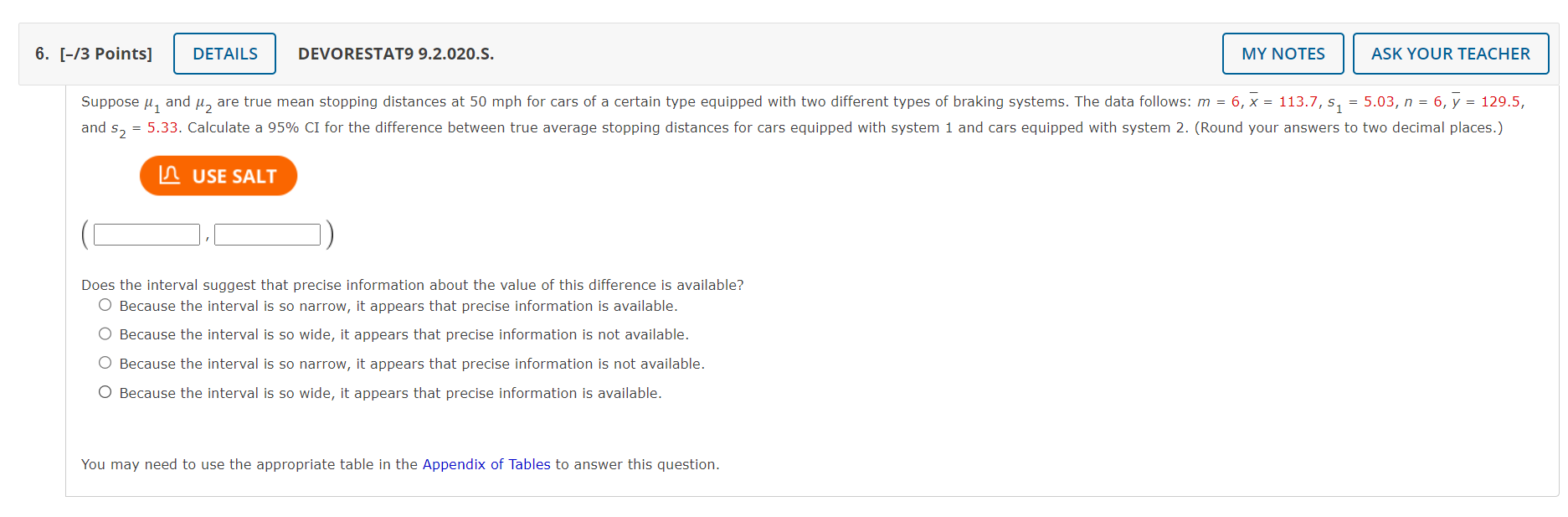 Solved 6. [-/3 Points ] DEVORESTAT9 9.2.020.s. (1) Does the | Chegg.com