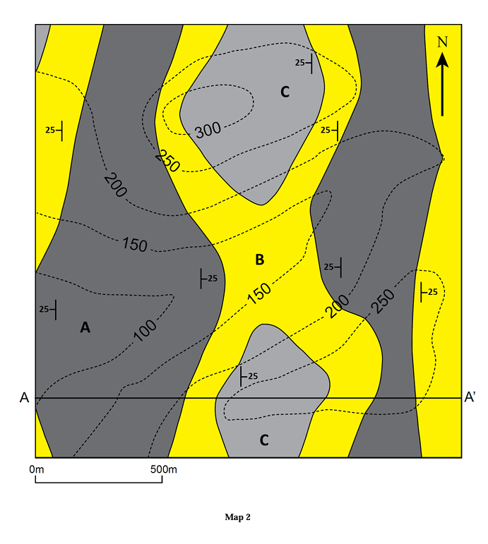 Solved Homework_Q1: On Map 2, ﻿the layers A, ﻿B and C have | Chegg.com