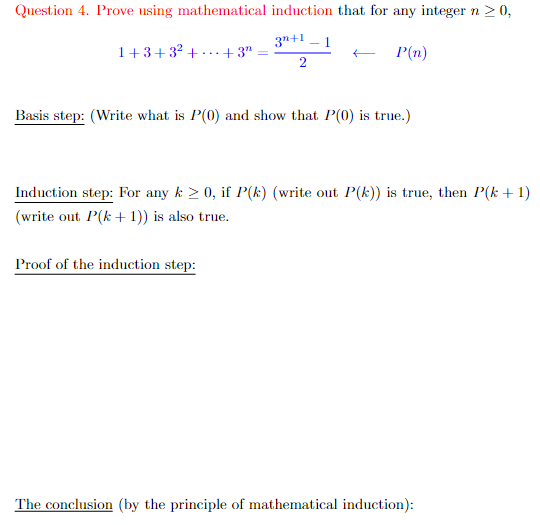 Solved Question 4. Prove using mathematical induction that | Chegg.com