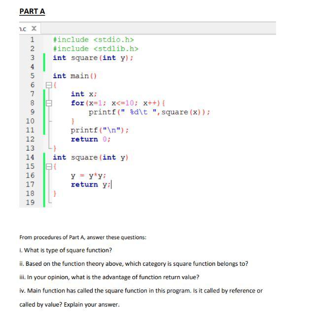 Solved PARTA #include #include int square (int y): с x 1 2 | Chegg.com