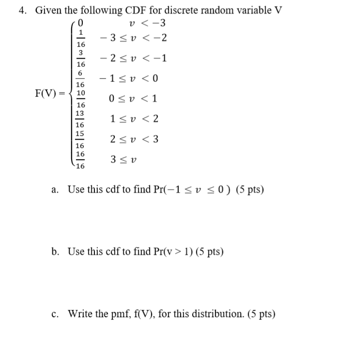 Solved 4. Given the following CDF for discrete random | Chegg.com