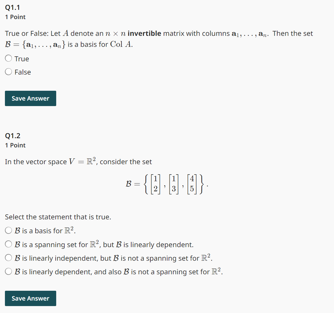Solved True or False: Let A denote an n×n invertible matrix | Chegg.com