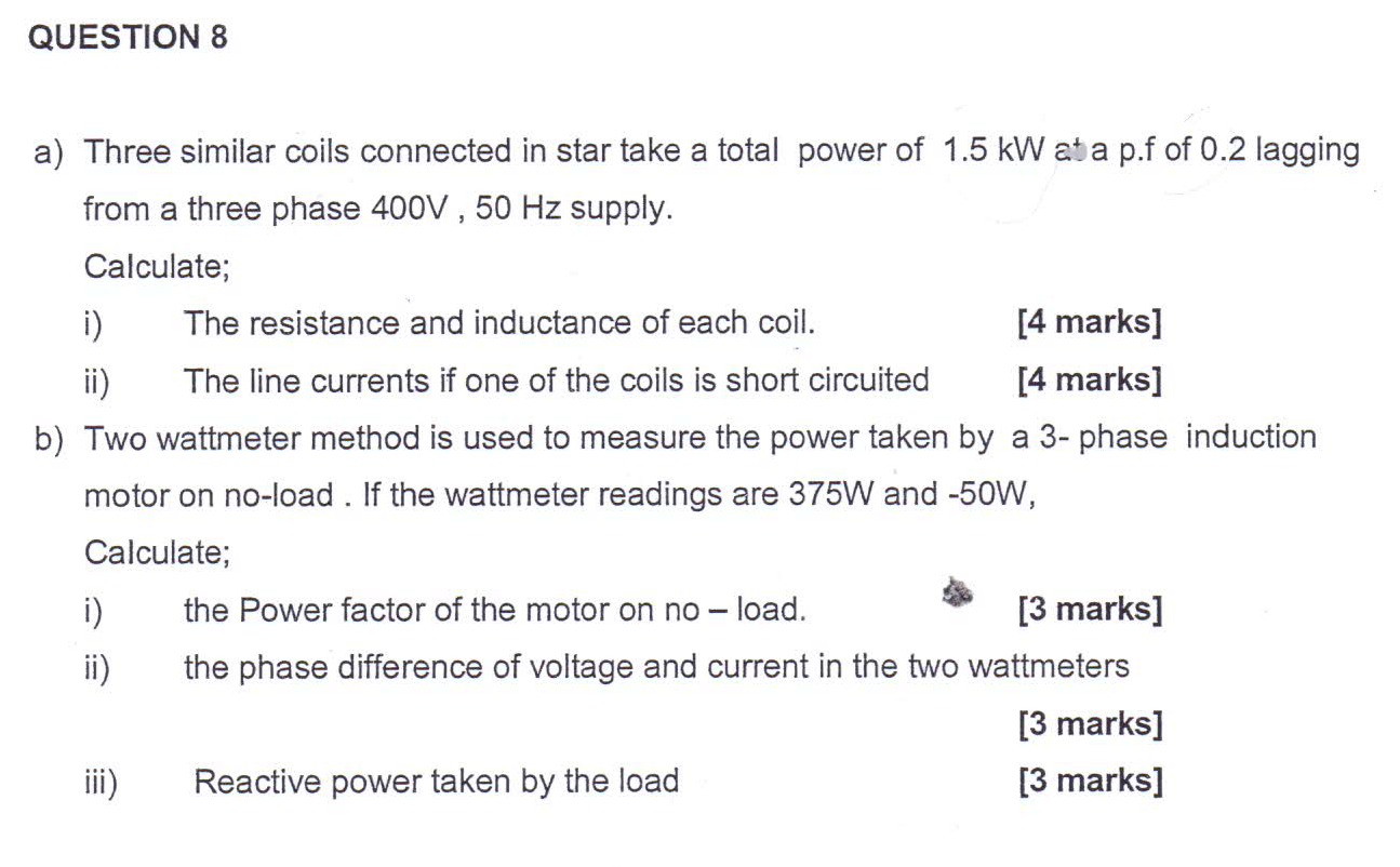 Solved a) Three similar coils connected in star take a total | Chegg.com