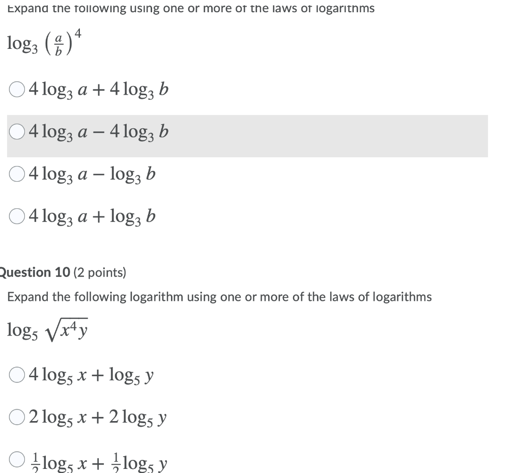 Solved Evaluate 2 log5 15 – log5 9 Ologs (3) 30 2 5 -2 | Chegg.com