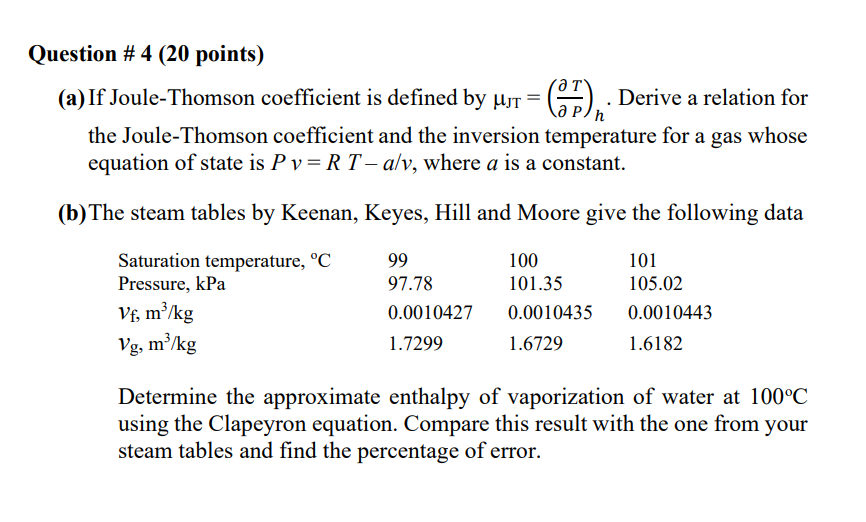 Solved Question #4 (20 points) (a) If Joule-Thomson | Chegg.com