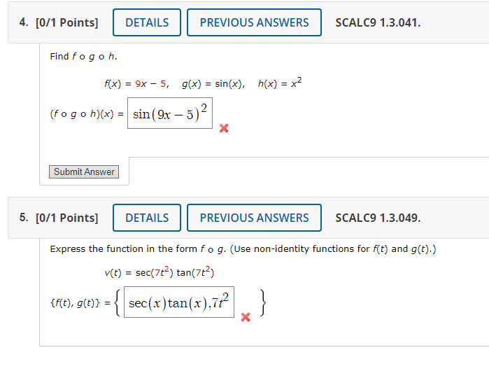 Solved Find f∘g∘h. f(x)=9x−5,g(x)=sin(x),h(x)=x2(f∘g∘h)(x)= | Chegg.com