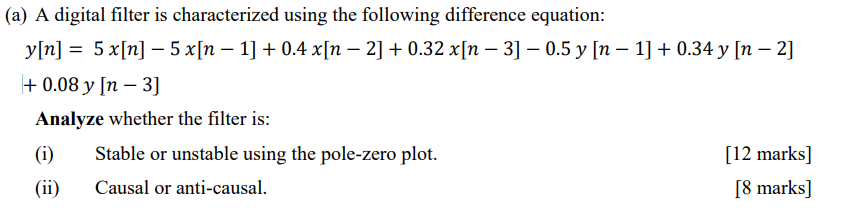 Solved = (a) A digital filter is characterized using the | Chegg.com