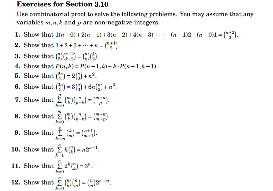 Solved Exercises For Section 3 10 Use Combinatorial Proof To Chegg