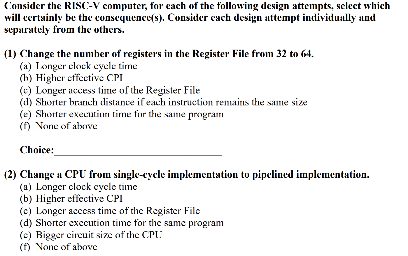 Solved Consider the RISC-V computer, for each of the | Chegg.com