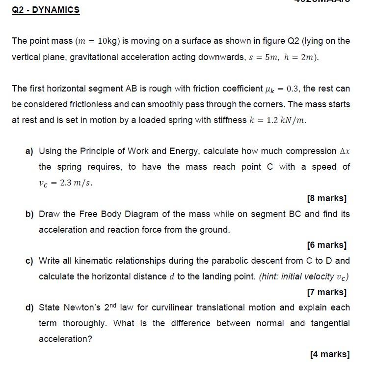 Solved Q2 - DYNAMICS The point mass (m = 10kg) is moving on | Chegg.com