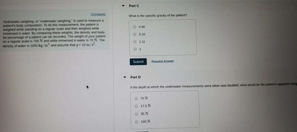 Solved Part C Constants What is the specific gravity of the | Chegg.com