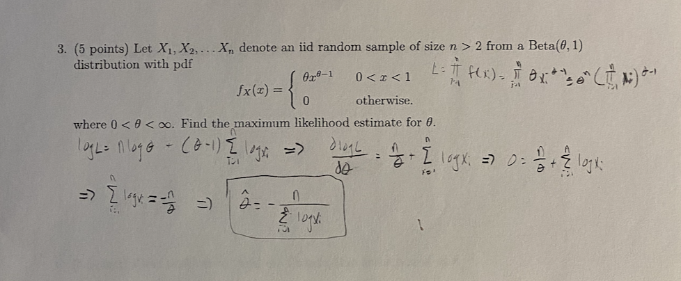 Solved 3. (5 points) Let X1, X2, ... Xn denote an iid random | Chegg.com